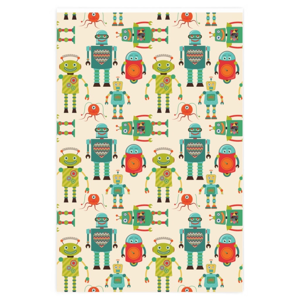 Retro Robots Seamless Pattern, Vintage Hipster Background Wrapping ...