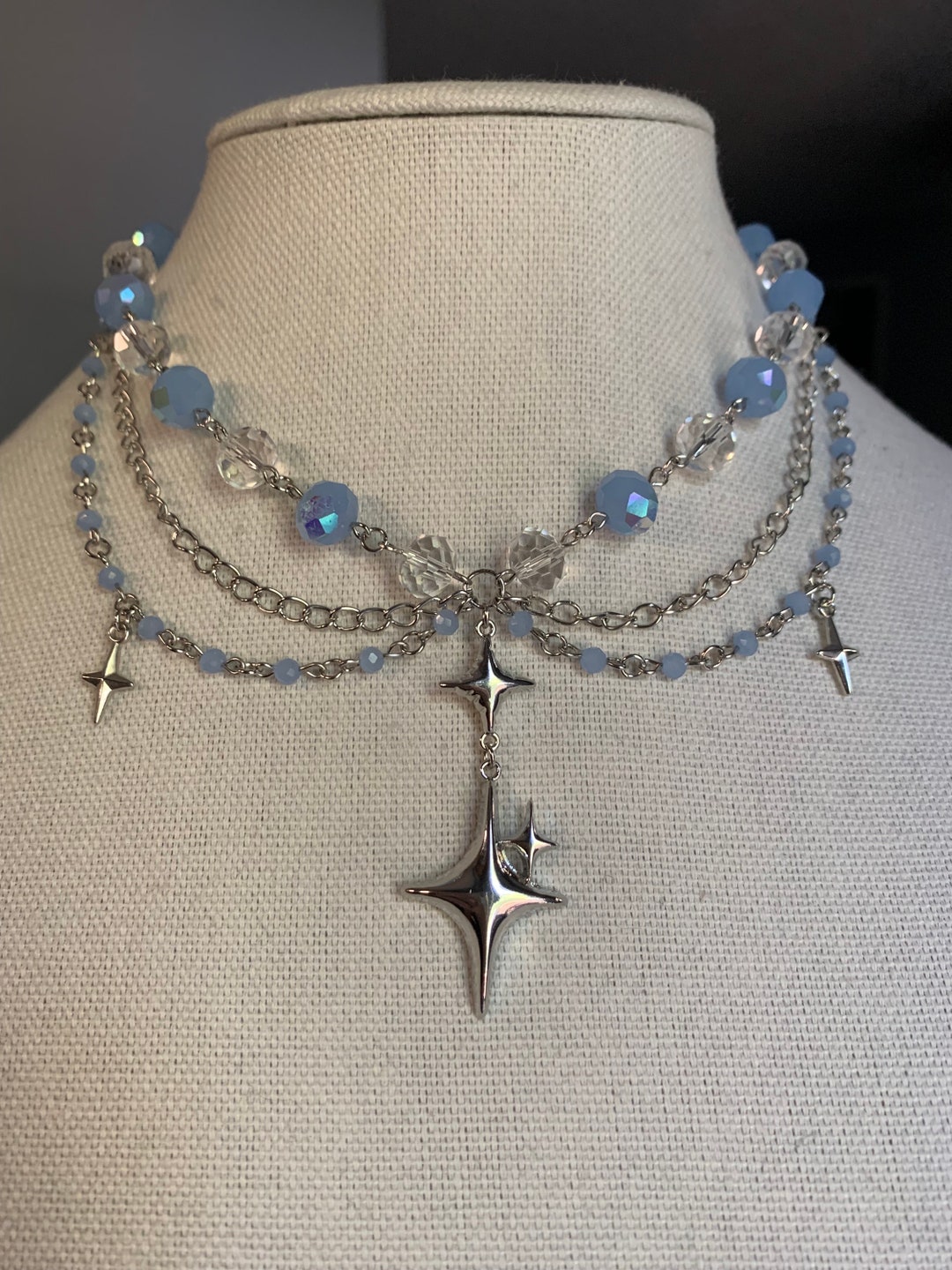 Jinsoul Loona Inspo Blue Silver Star Chain Necklace - Etsy