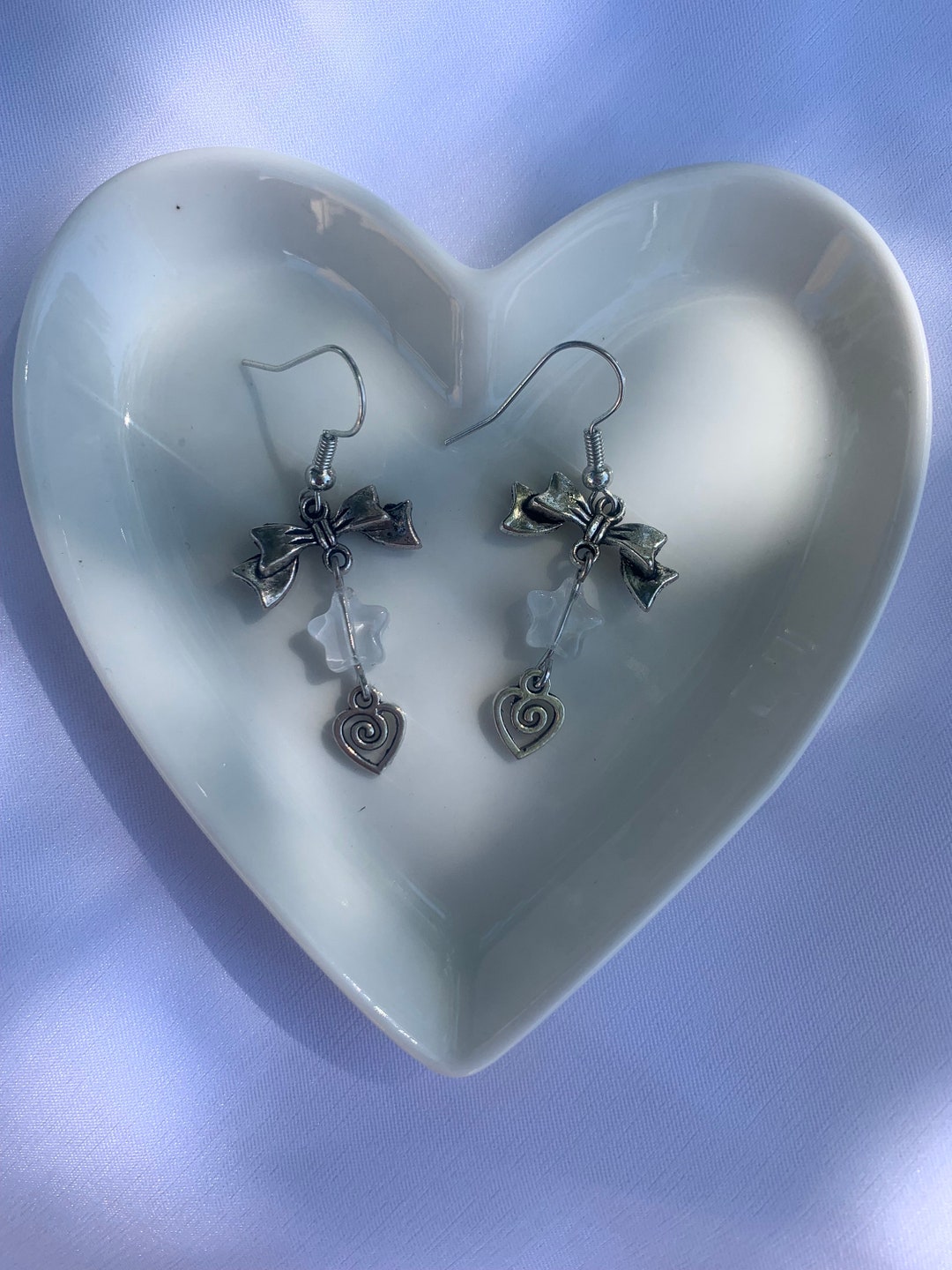 Chill Kill White Heart Swirl Bow Dangle Earrings - Etsy