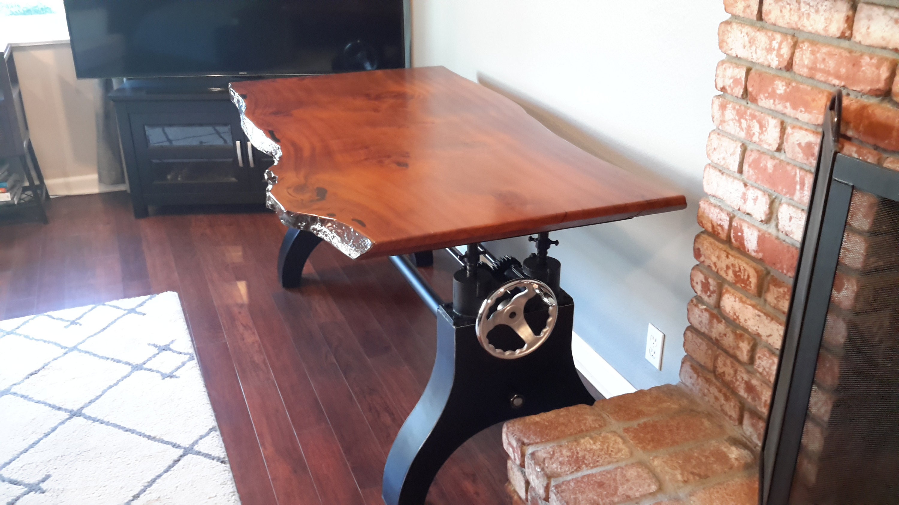 Vintage Industrial, Live Edge Desk, Office Desk, Height Adjustable Desk, Home Office, Custom ...