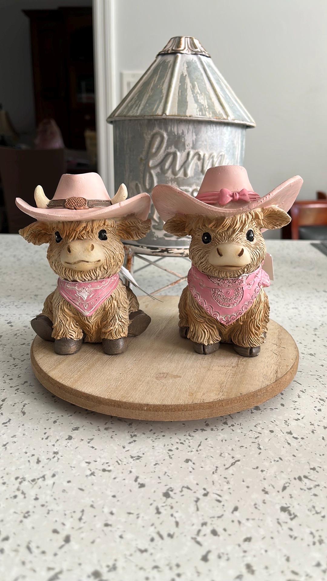 Pink Cowboy Highland Cow Set of 2 - Etsy