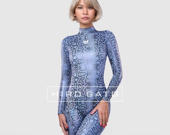 HIRO GATO Snakeskin Catsuit Gray Lycra Shiny Shimmer Metallic Spandex ...