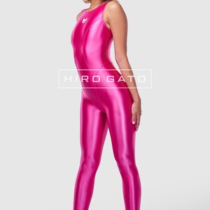 HIRO GATO Satin Spandex Silk Unitard Hot Pink Burning Suit Rave Party ...