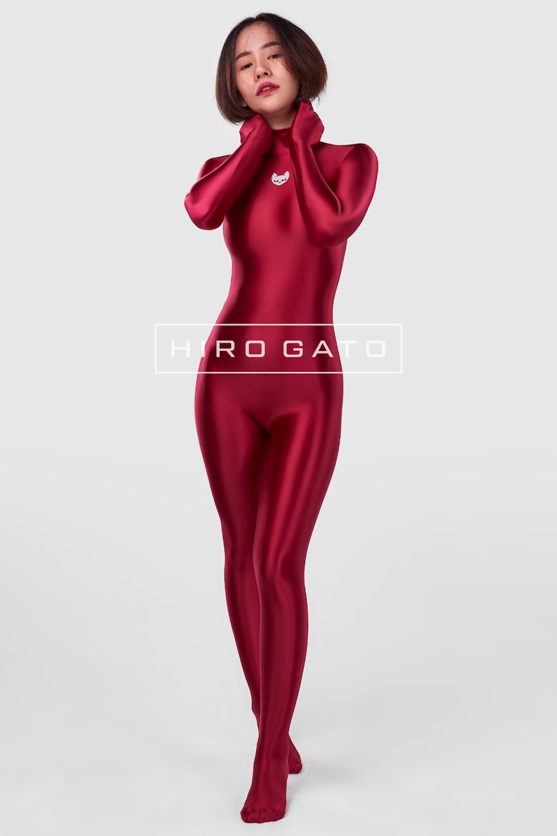 Hiro Gato Satin Spandex Silk Catsuit Burgundy Burning Suit Etsy Australia