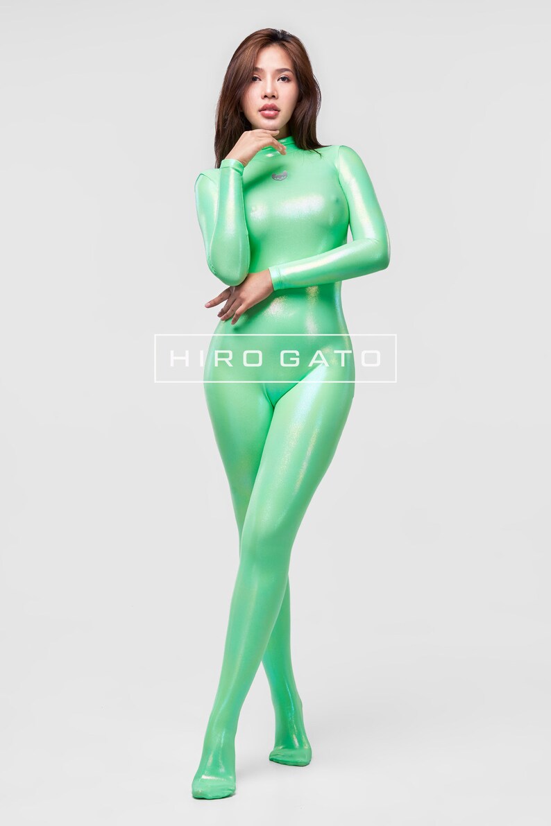 Hiro Gato Mystique Metallic Spandex Catsuit Green Burning Suit Etsy