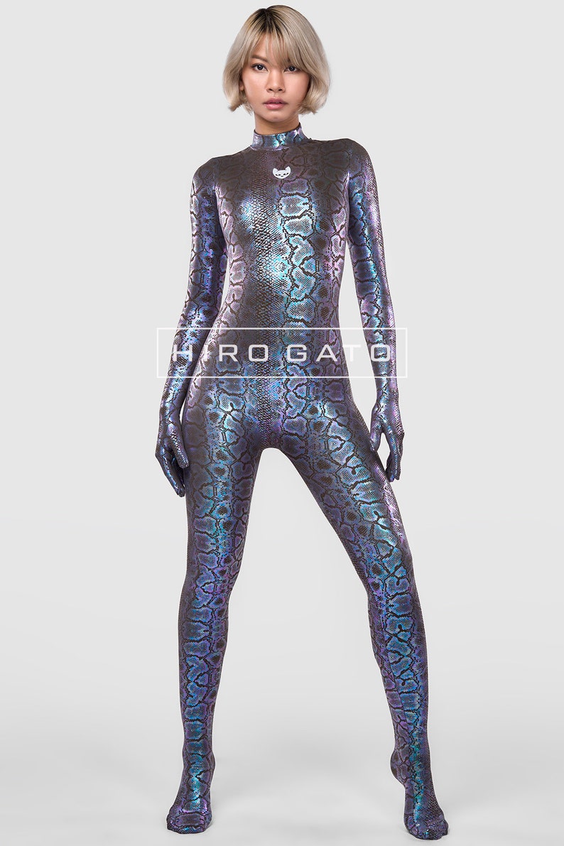 HIRO GATO Snakeskin Catsuit Gray Lycra Shiny Shimmer Metallic - Etsy