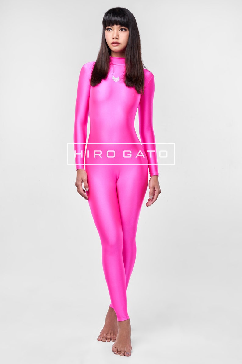 Hiro Gato Shiny Spandex Catsuit Pink Burning Suit Rave Party Etsy De