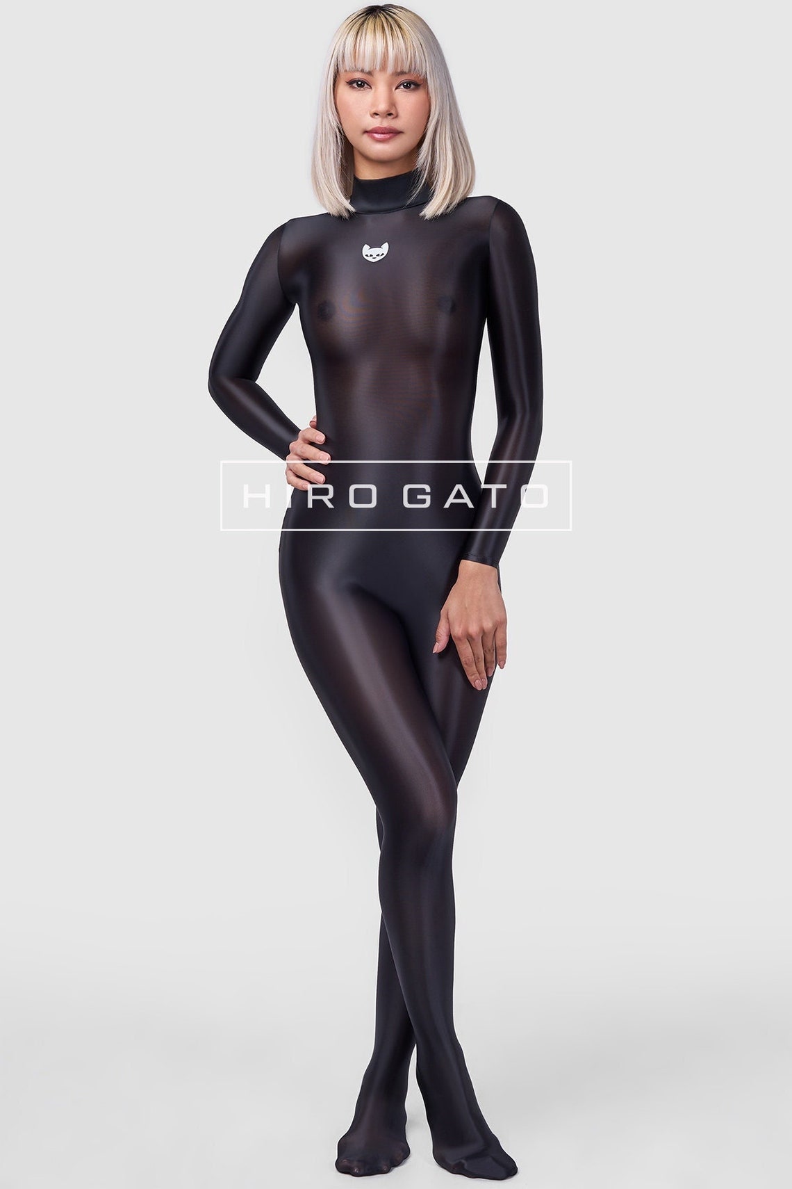 Hiro Gato Sheer Nylon Spandex Catsuit Black Burning Suit Rave Etsy