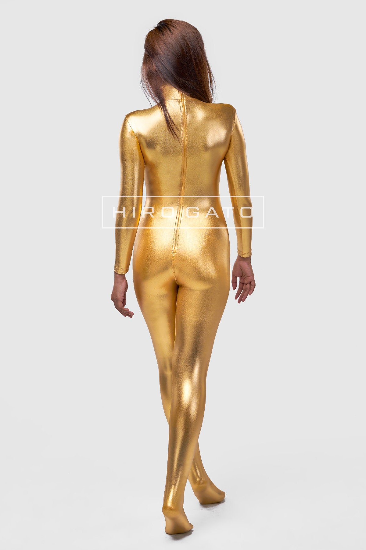 Hiro Gato Shiny Metallic Spandex Catsuit Gold Burning Suit Etsy Uk