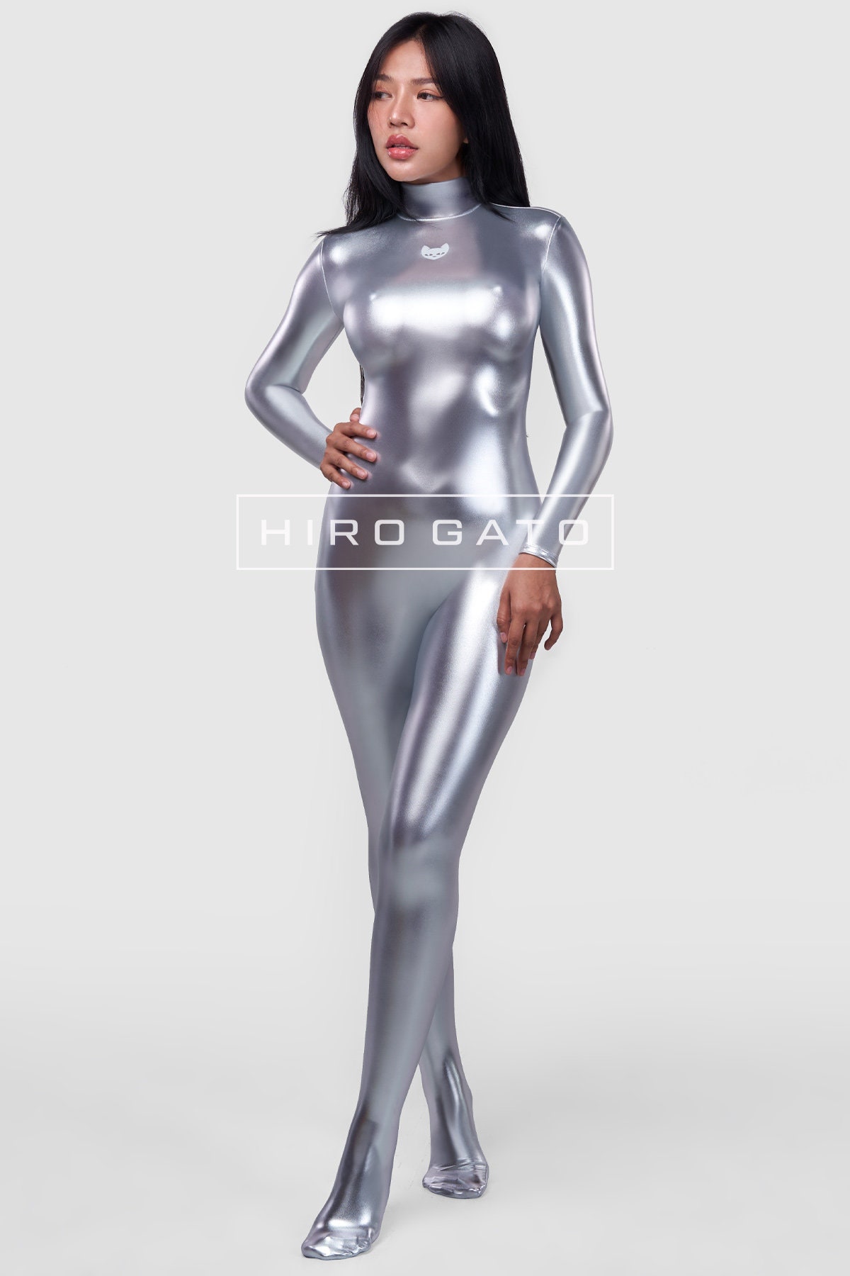 Hiro Gato Shiny Metallic Spandex Catsuit Silver Burning Suit Etsy Canada