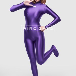 HIRO GATO Satin Spandex Silk Catsuit Purple Burning Suit Rave Party ...