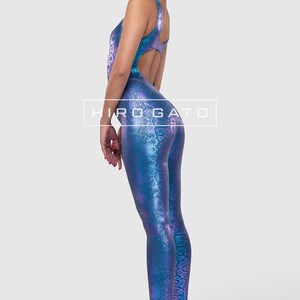 HIRO GATO Snakeskin Unitard Blue Purple Shimmer Metallic Spandex ...