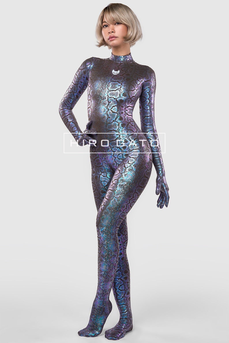 HIRO GATO Snakeskin Catsuit Gray Lycra Shiny Shimmer Metallic - Etsy