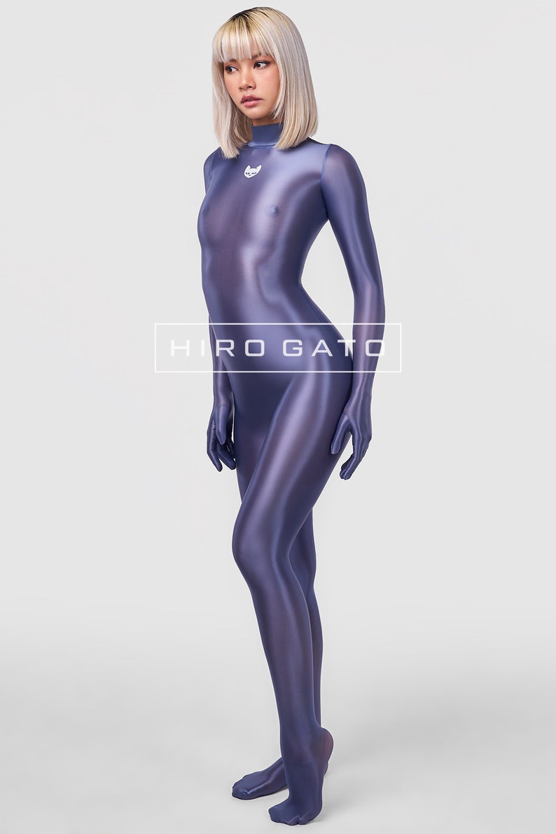HIRO GATO Sheer Nylon Spandex Catsuit Navy Blue Burning Suit - Etsy