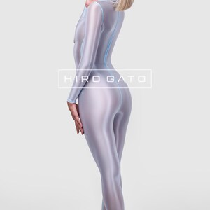 HIRO GATO Sheer Nylon Spandex Catsuit Ice Blue Burning Suit Rave Party Zentai Bodysuit ...