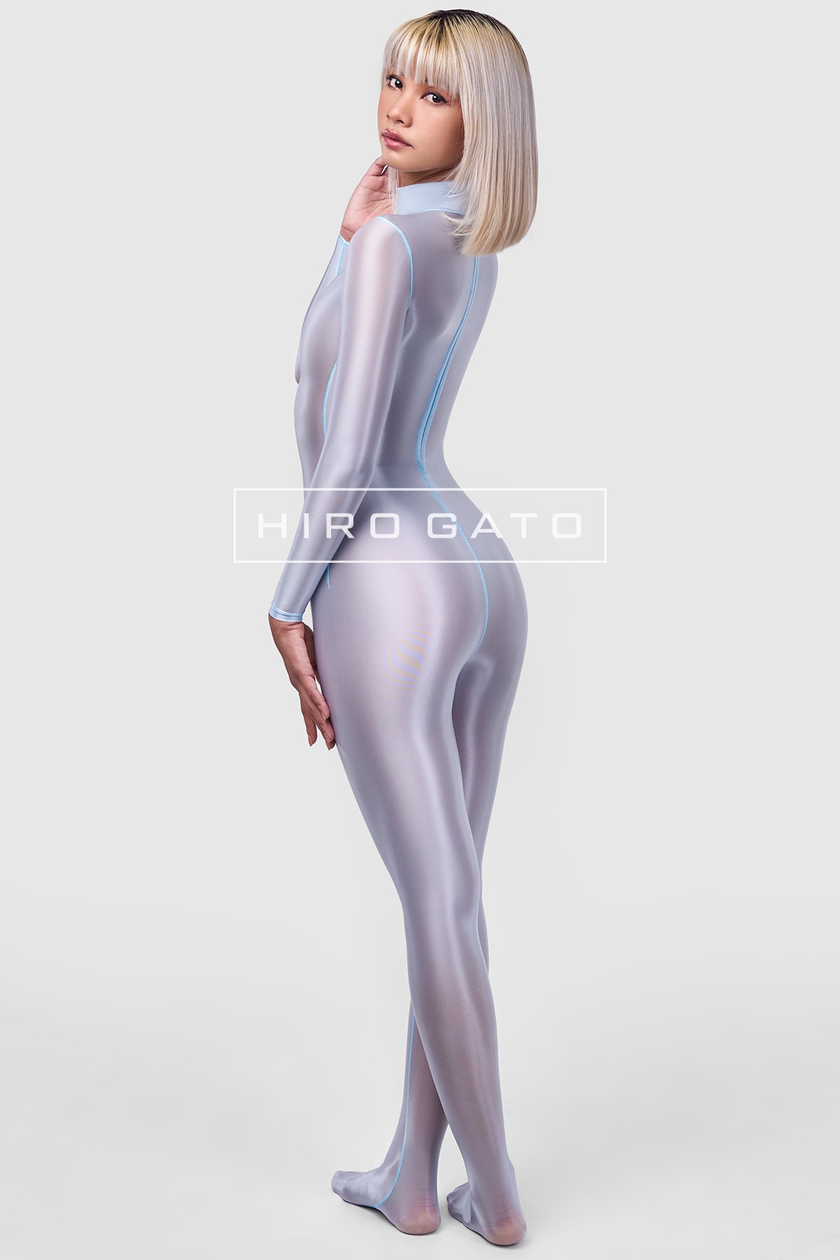 HIRO GATO Sheer Nylon Spandex Catsuit Ice Blue Burning Suit - Etsy