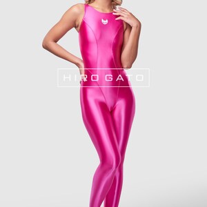 HIRO GATO Satin Spandex Silk Unitard Hot Pink Burning Suit Rave Party ...