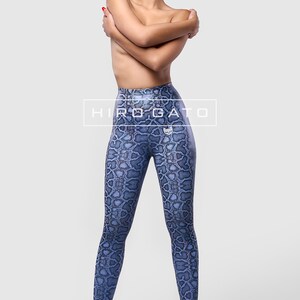 HIRO GATO Snakeskin Spandex Leggings Blue Lycra Shiny Black Pattern - Etsy