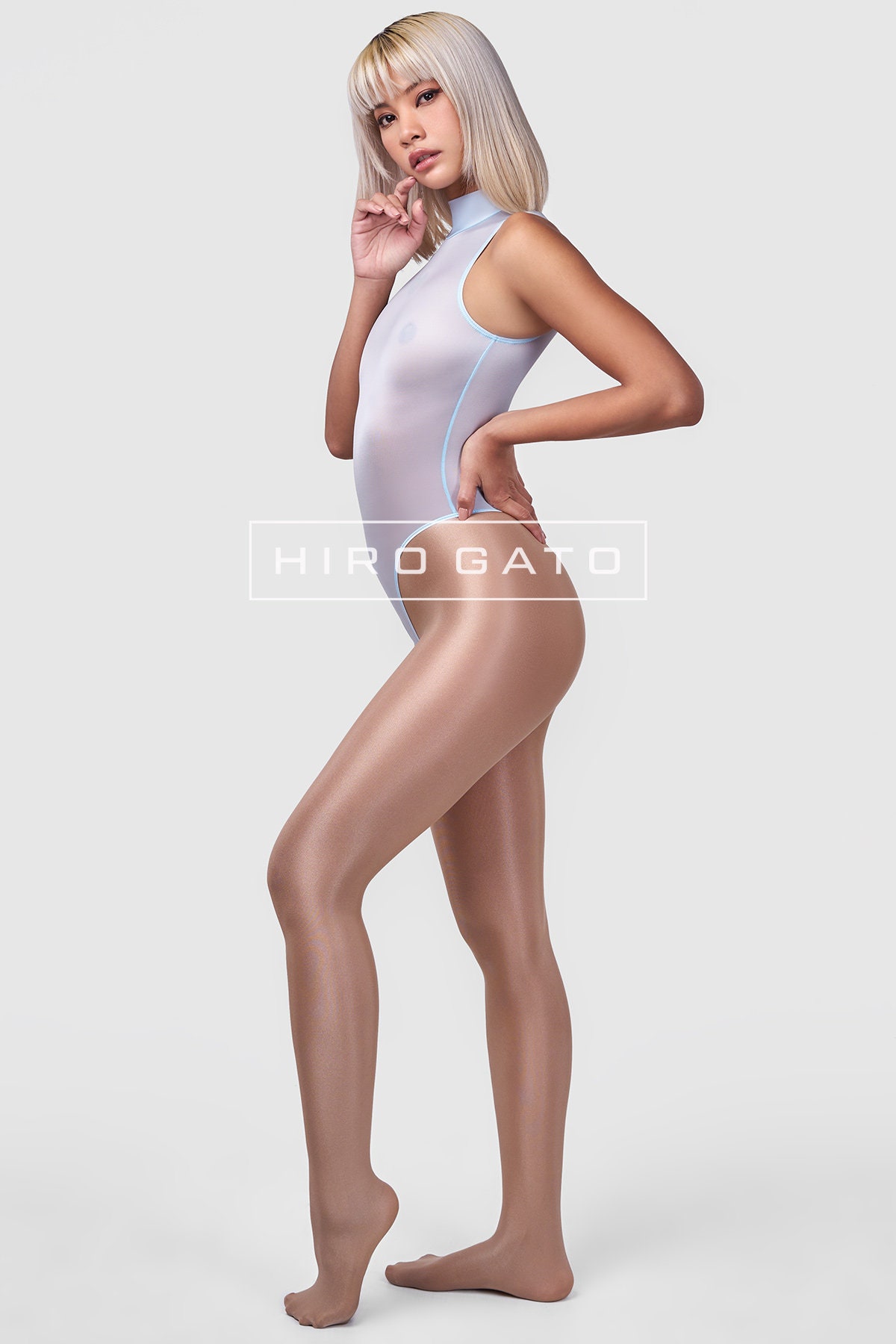 HIRO GATO Sheer Nylon High Leg Spandex Leotard Ice Blue - Etsy