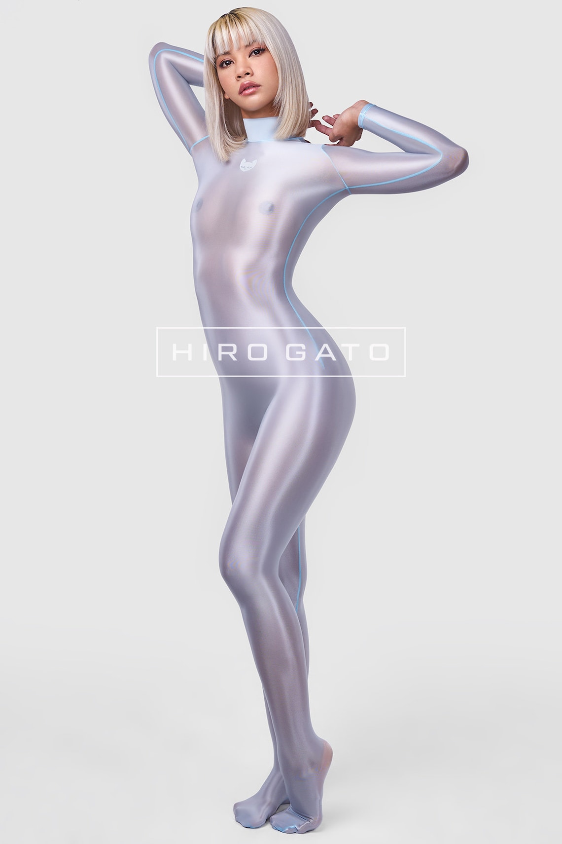 HIRO GATO Sheer Nylon Spandex Catsuit Ice Blue Burning Suit - Etsy