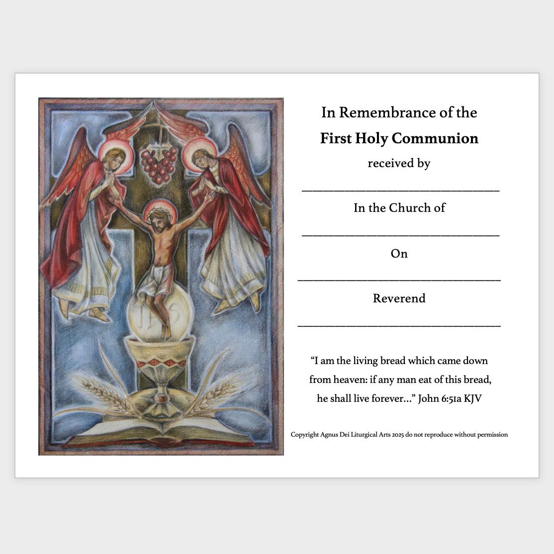 First Holy Communion Remembrance Certificate, First Communion ...
