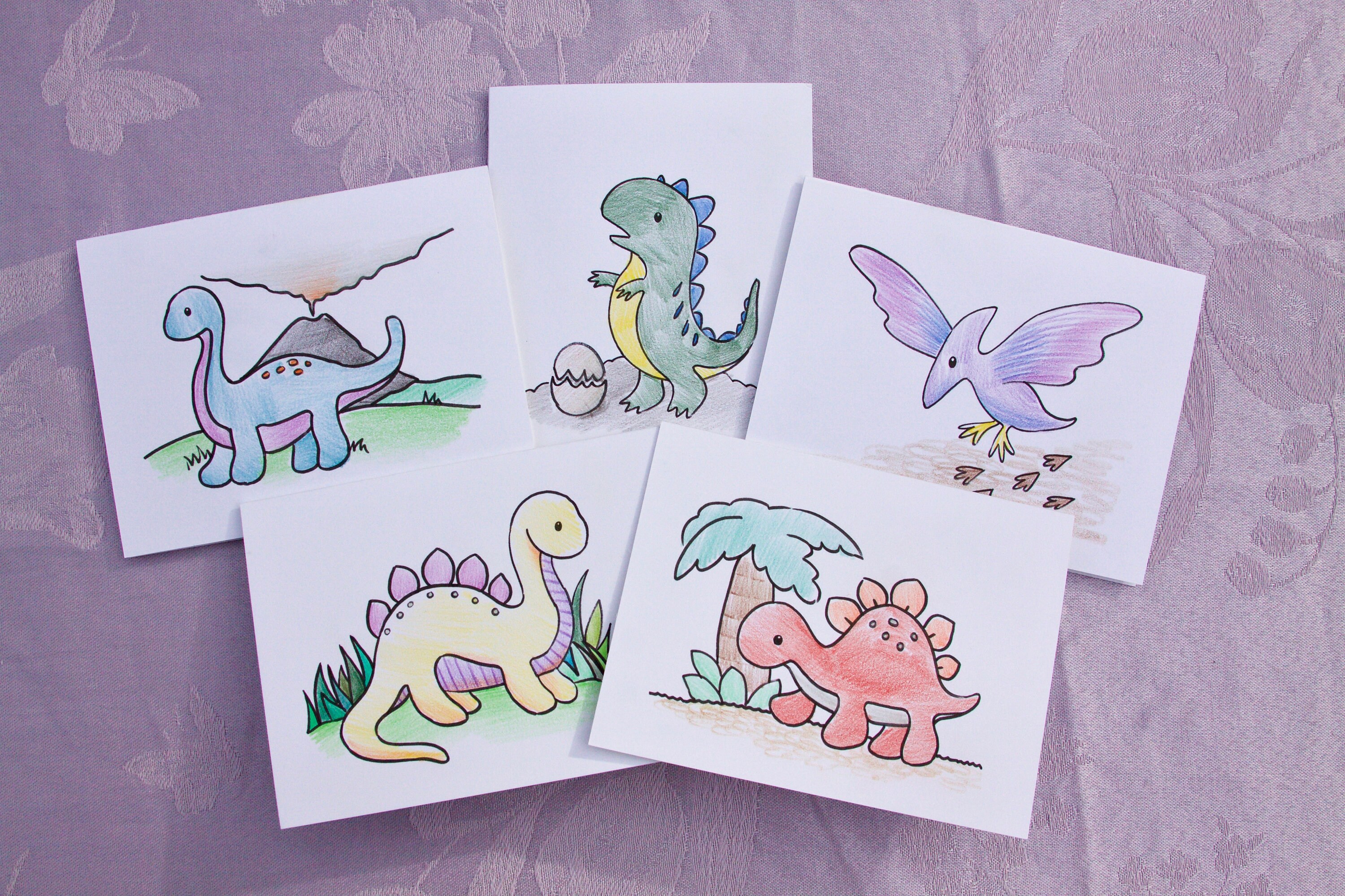 Dinosaur Coloring Cards, 10 Pack Dinosaur Cards, Dinosaur Theme Party ...