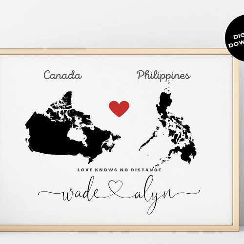 International Love Map Art Long Distance Relationship Gift - Etsy UK