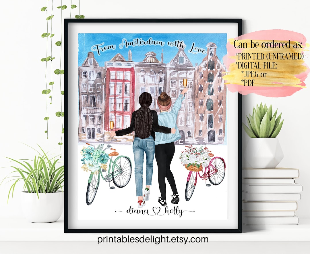 Amsterdam Travel Themed Design Back View Art, Personalized Best Friend ...