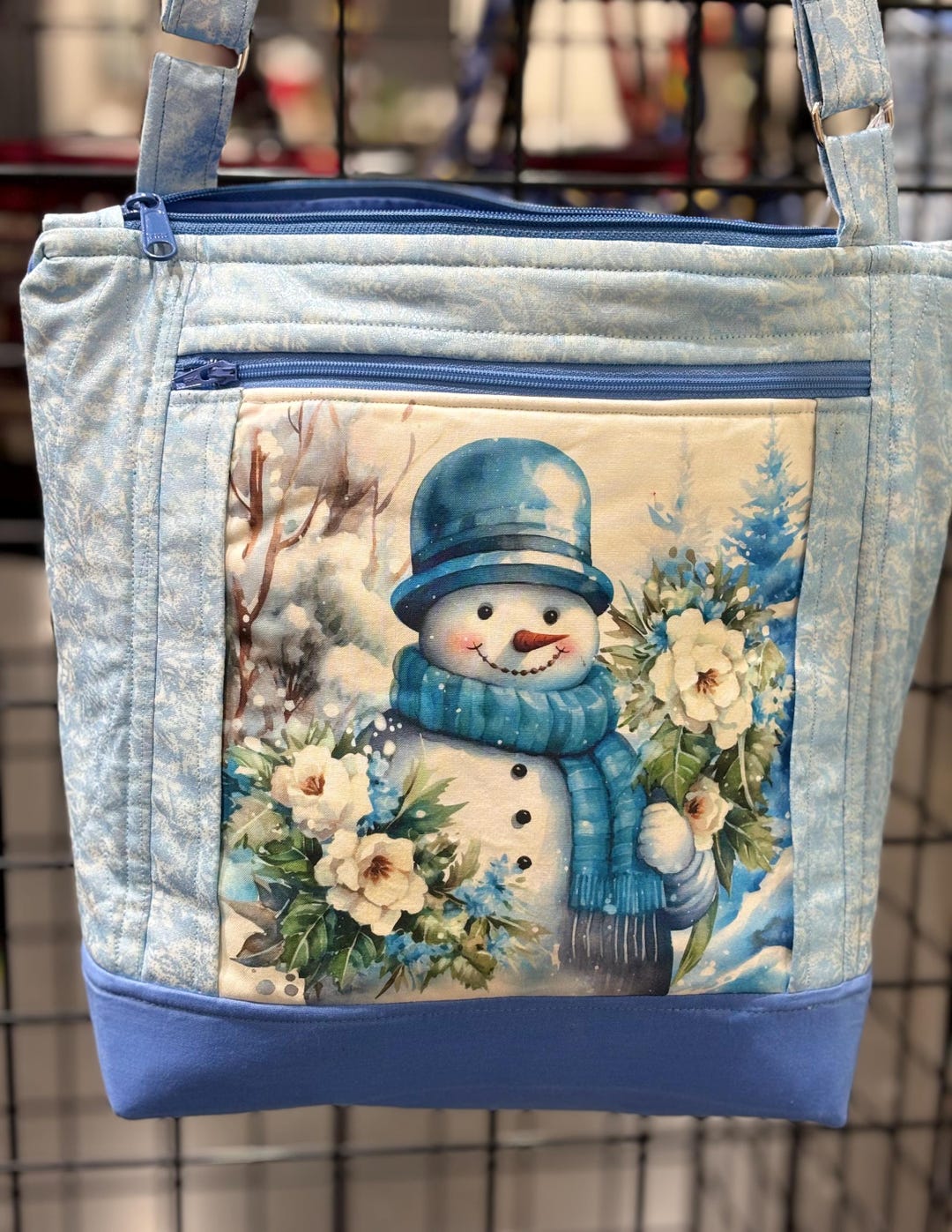 Framed Snowman in a Quilted Handbag, Crossbody Purse, Zip Top Shoulder ...