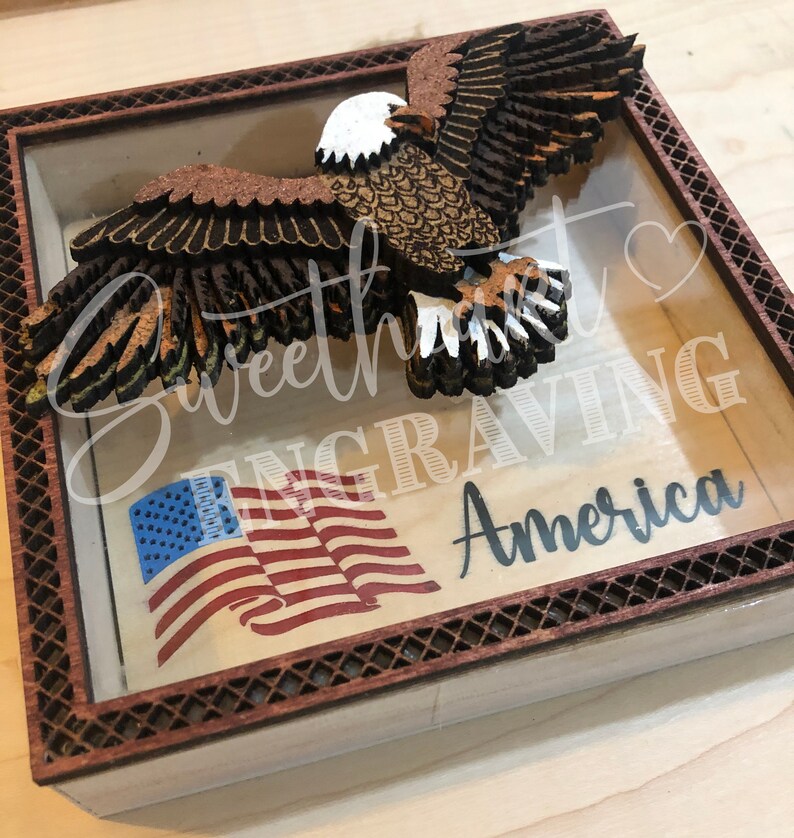 Eagle Shadowbox Laser Engraved and Cut Hand Painted Cork | Etsy