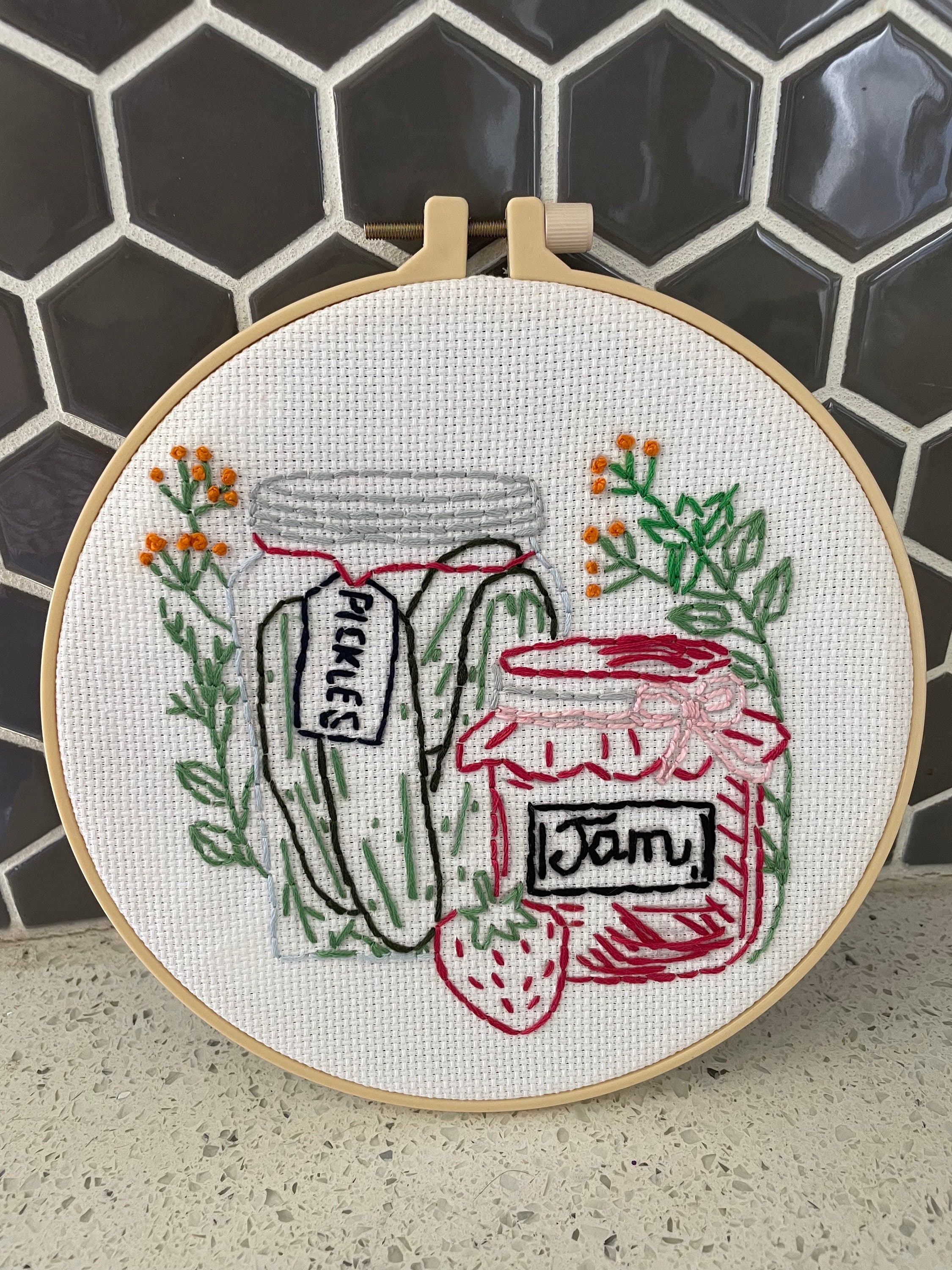 Pickles and Jam Embroidered Art in 8 in Ring/embroidery/market - Etsy