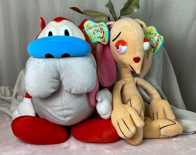 Vintage 1992 Plush Ren and Stimpy Stuffed Toy Set W/ Intact Tags - 16 ...