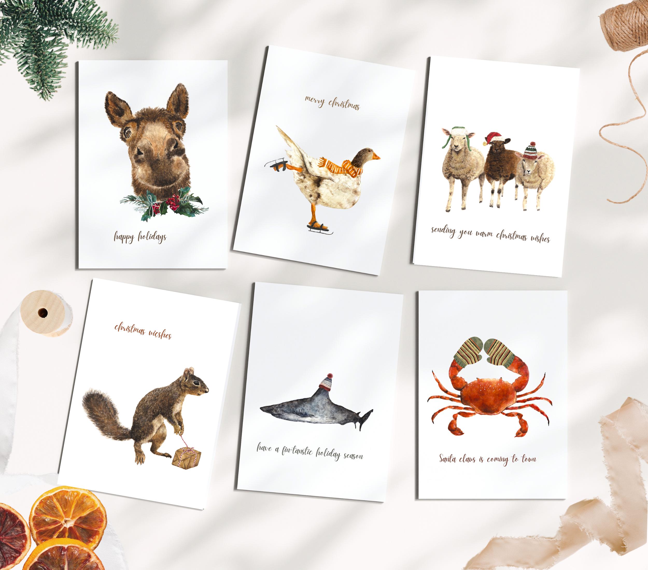 Duck Christmas Card, Funny Animal Christmas Cards, Animal Watercolor ...