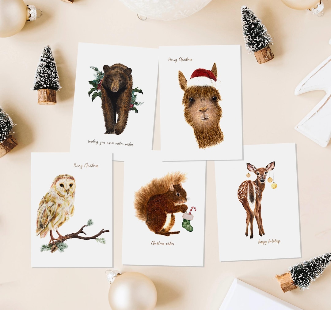 Woodland Animals Christmas Cards, Animal Watercolor Christmas Cards ...