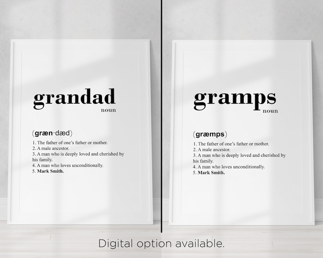 Grandad/gramps/granddad/grandfather Definition Print Personalised ...