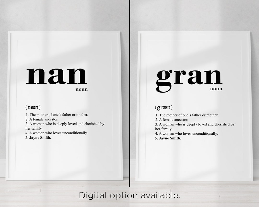 Nan/Nanny/Gran/Granny definition print Personalised Nan Gran meaning ...