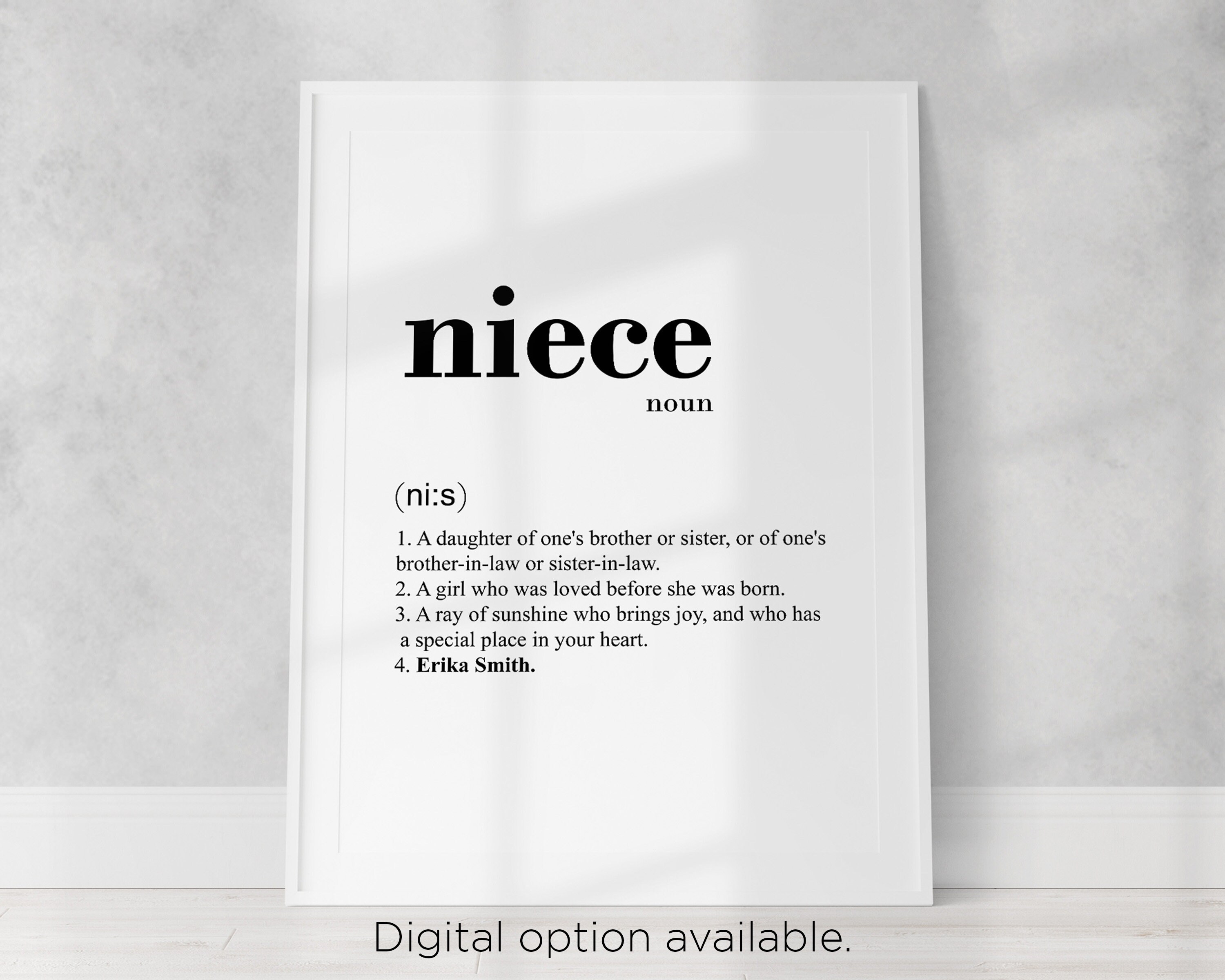 Niece Gift Definition Name Poster Print | Personalised Niece Meaning ...
