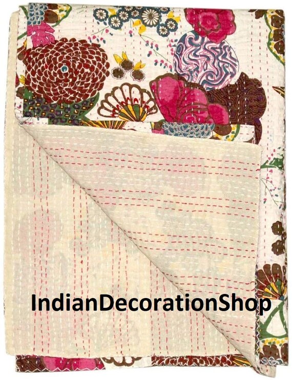 Baby Blankets Pink Fruit Indian Hand Knitted Cotton Printed Kantha Work ...
