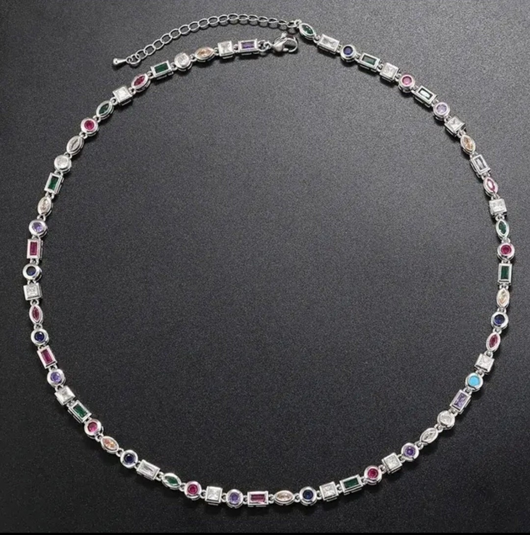 Mens Craftd Gemstone Gold Bezel Set Gemstone Cuban Necklace Gold Silver ...