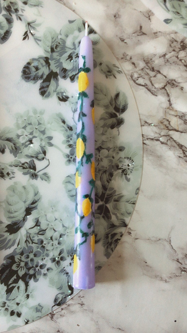 Hand painted handmade lavender lilac taper dinner candles with | Etsy