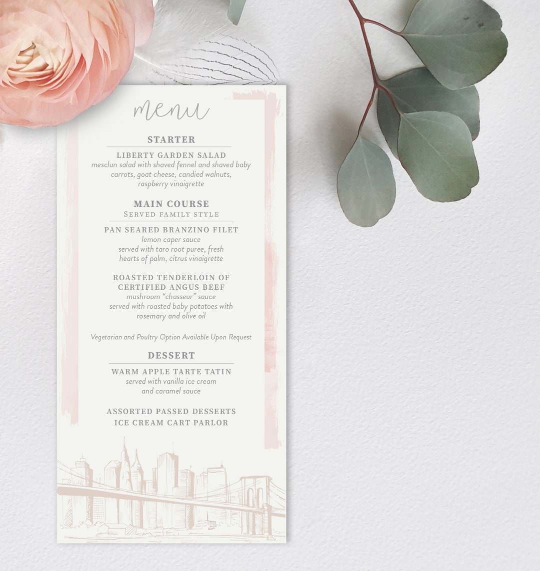 Cityscape Wedding Menu, Menu Card, 4x8, Card Stock, Food for Wedding - Etsy