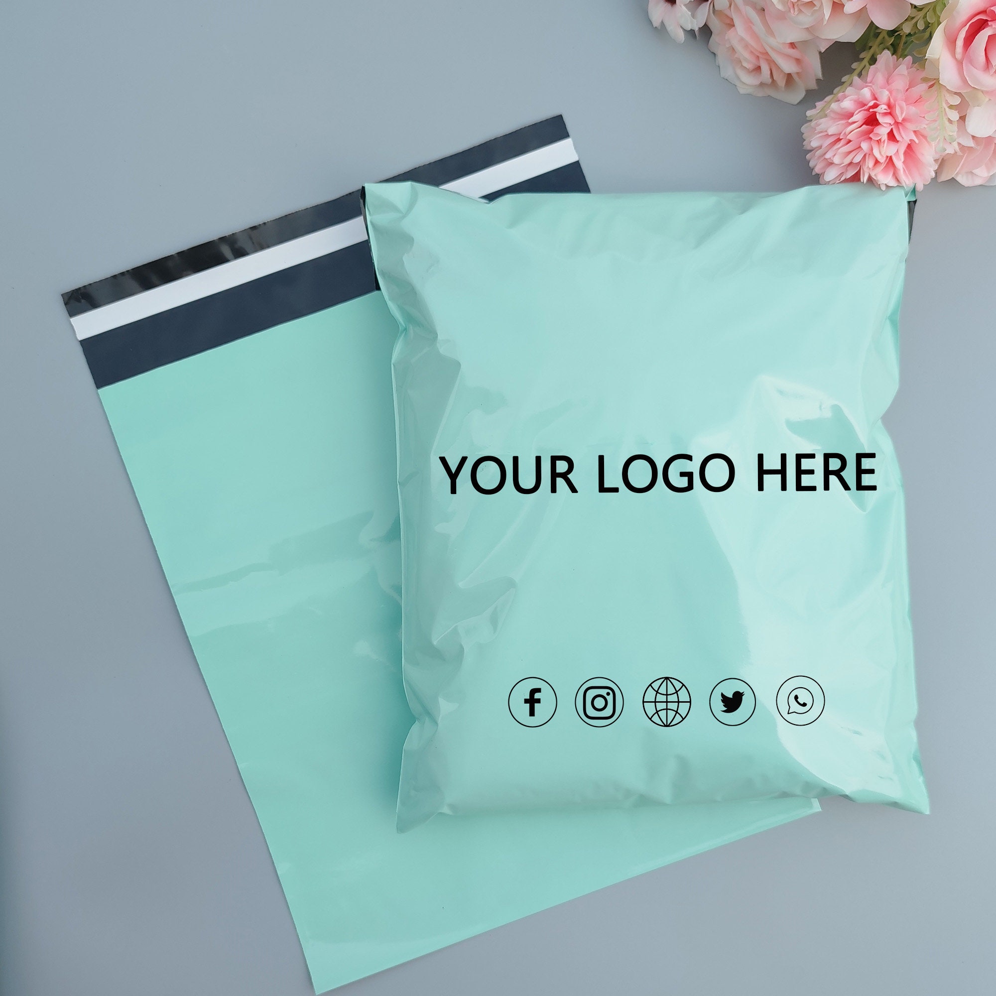 Mint Green Mailing Shipping Bag,custom Your Brand Name Self Seal Poly ...