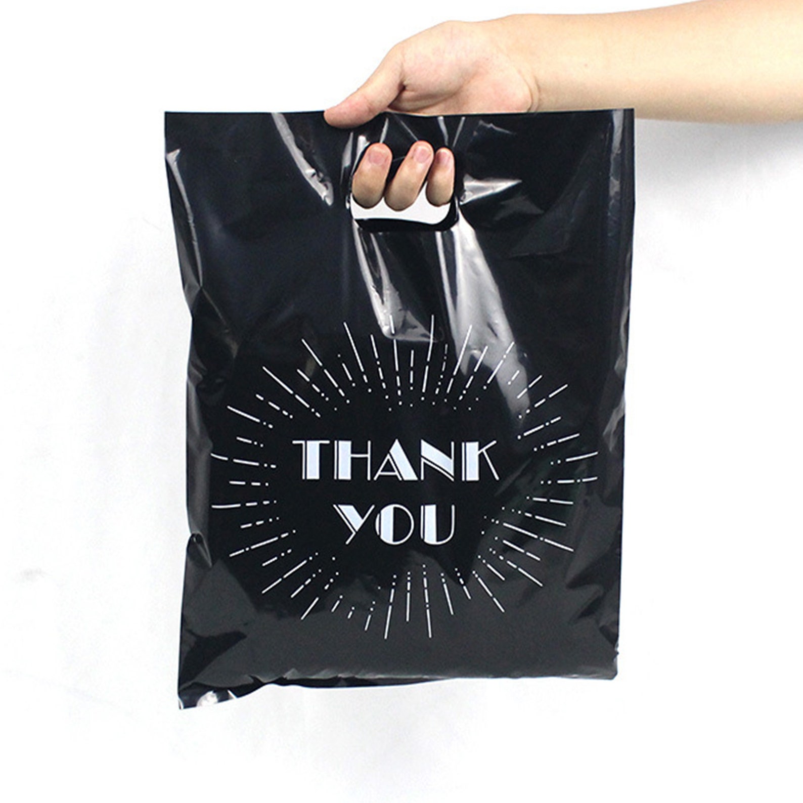 Custom Black Shopping Bags With Logo Merchandise Plastic Handle Bags ...
