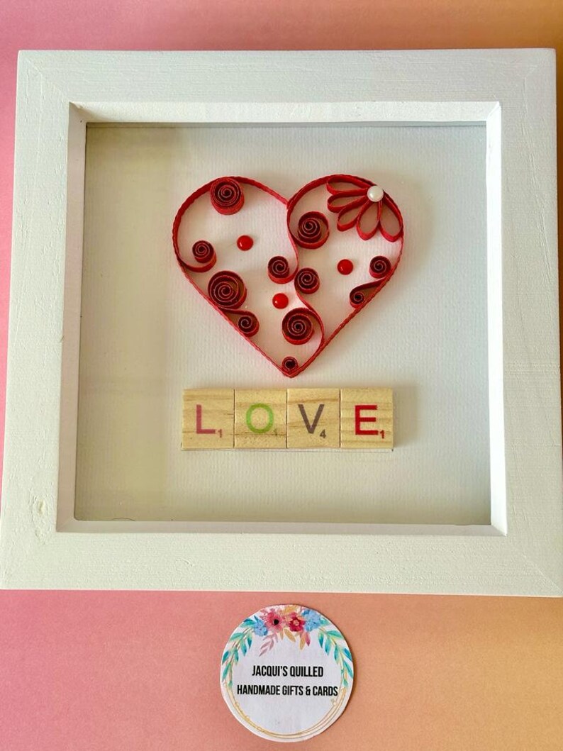 Quilling Picture Scrabble Tile Art, Heart in a Frame, Red Heart Print ...