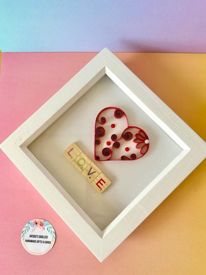 Quilling Picture Scrabble Tile Art, Heart in a Frame, Red Heart Print ...