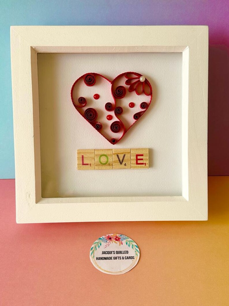 Quilling Picture Scrabble Tile Art, Heart in a Frame, Red Heart Print ...