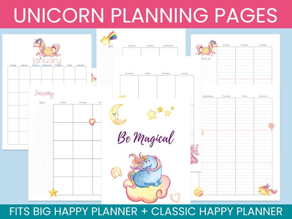 Unicorn Planning Pages Unicorn Printable Planner Fits Big | Etsy