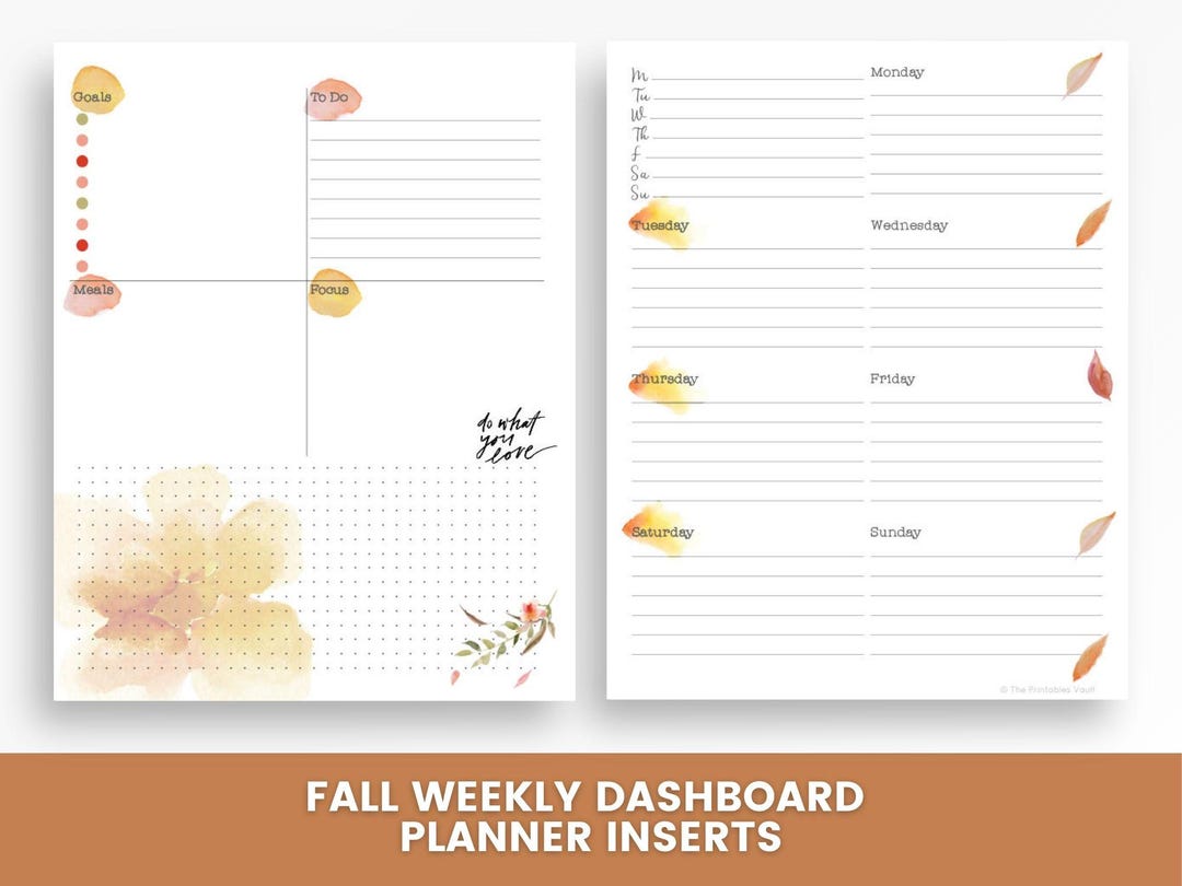 Fall Weekly Dashboard Layout Planner Insert - Autumn Printable Planner ...