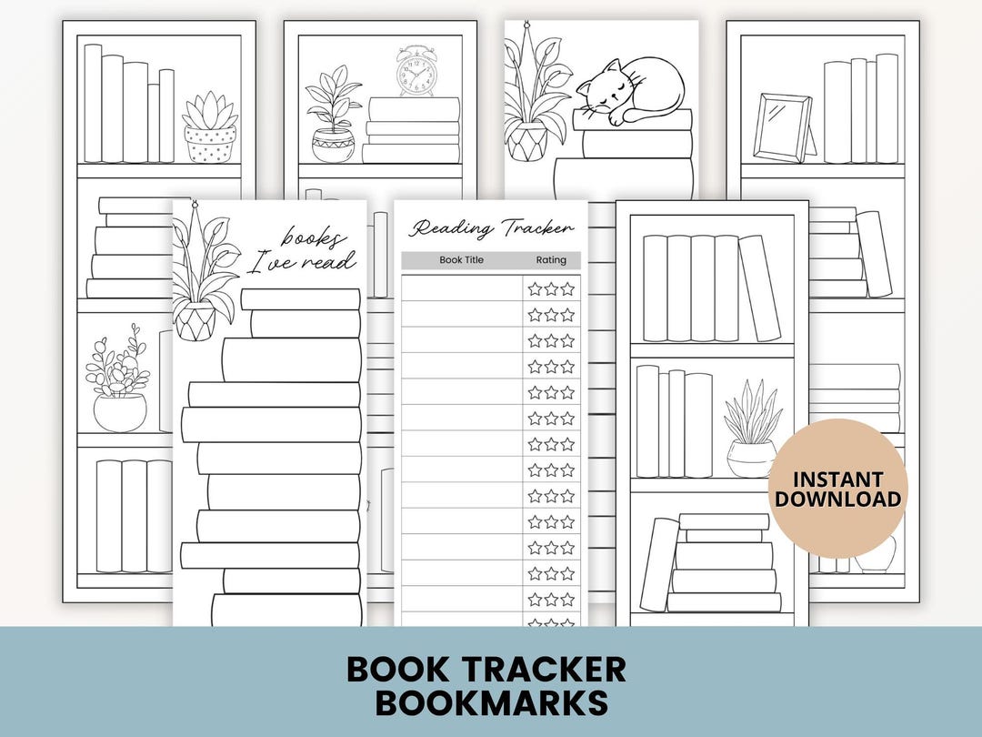 Printable Reading Tracker Bookmarks, Bookshelf Coloring Bookmarks, Book ...