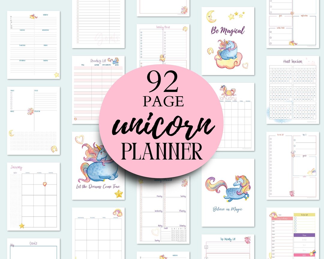 Unicorn Planner Inserts | Unicorn Planner Pages Printable | Vertical ...